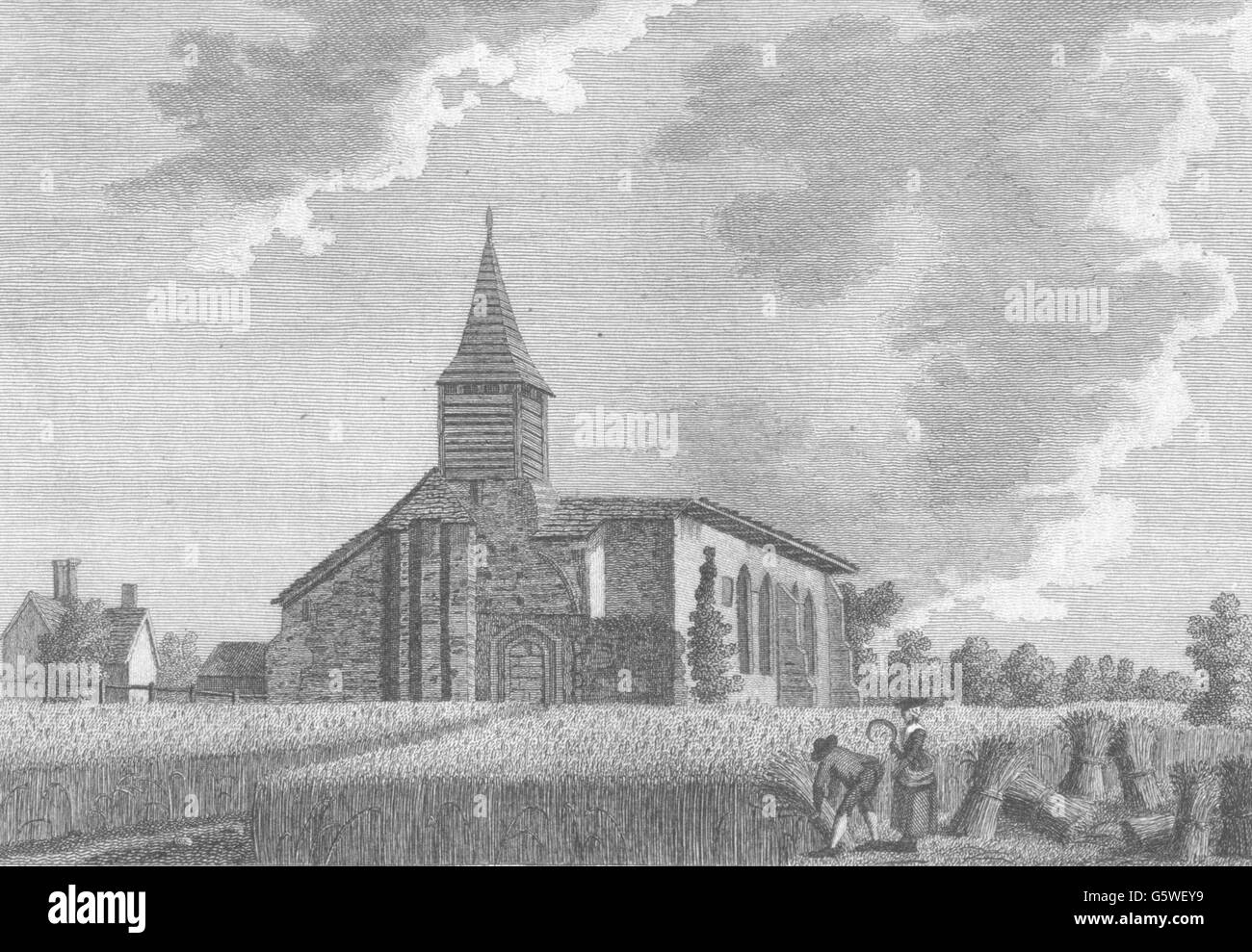 ESSEX: S. W. View of Little Dunmow priory church . Copperplate (Grose ...