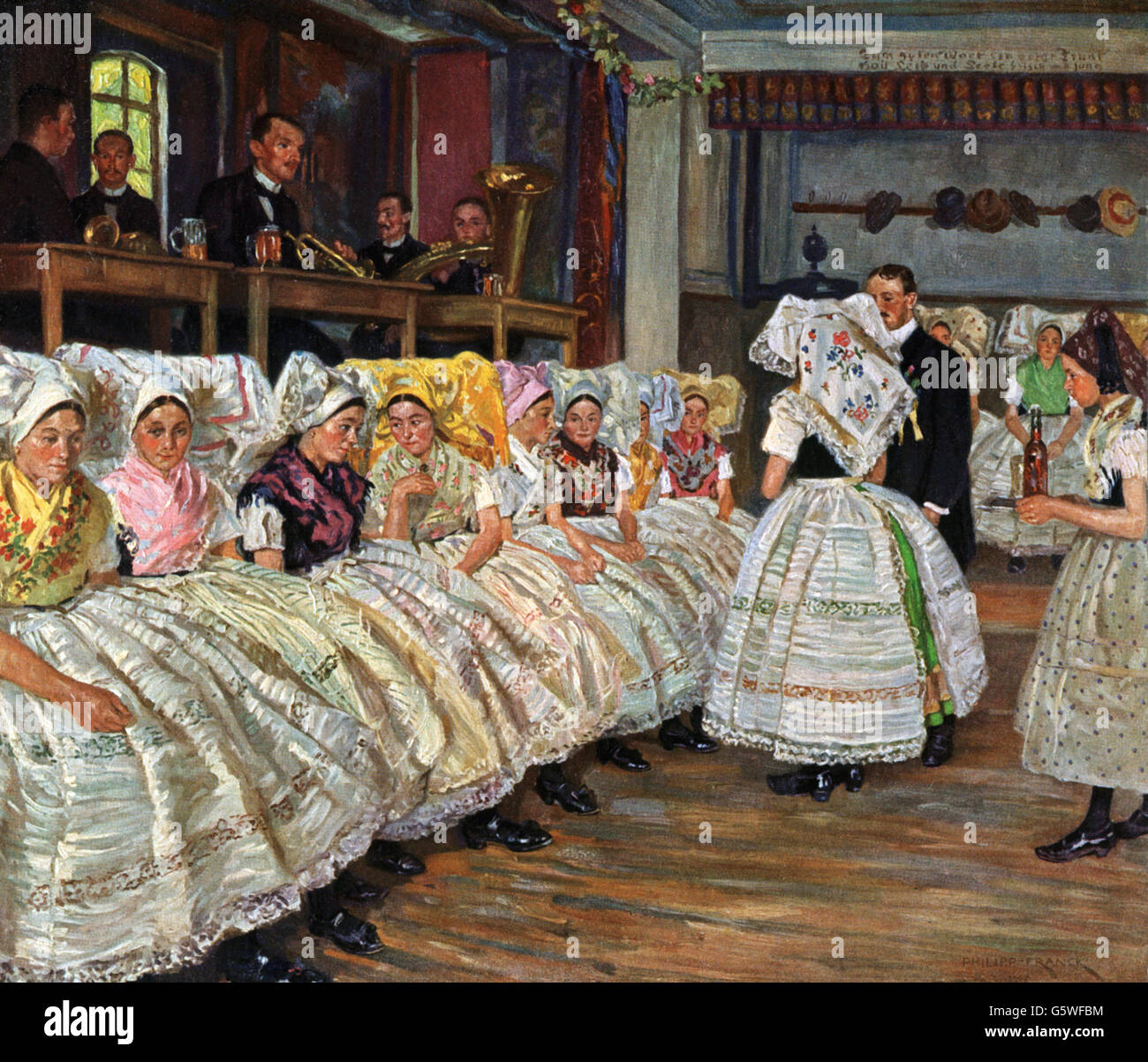 festivities, balls and parties, dancers having a break at a village ...