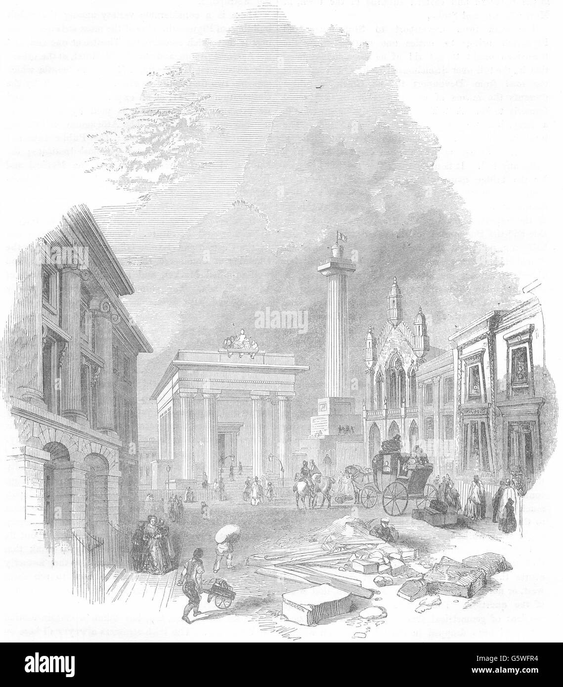 DEVON: Town- Hall and Library, Devonport, antique print 1850 Stock ...