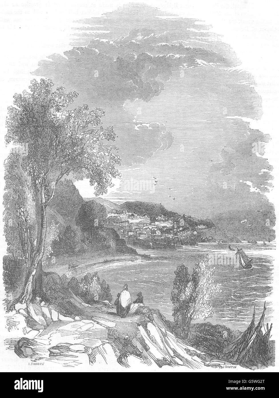 DEVON: Torquay, antique print 1850 Stock Photo - Alamy