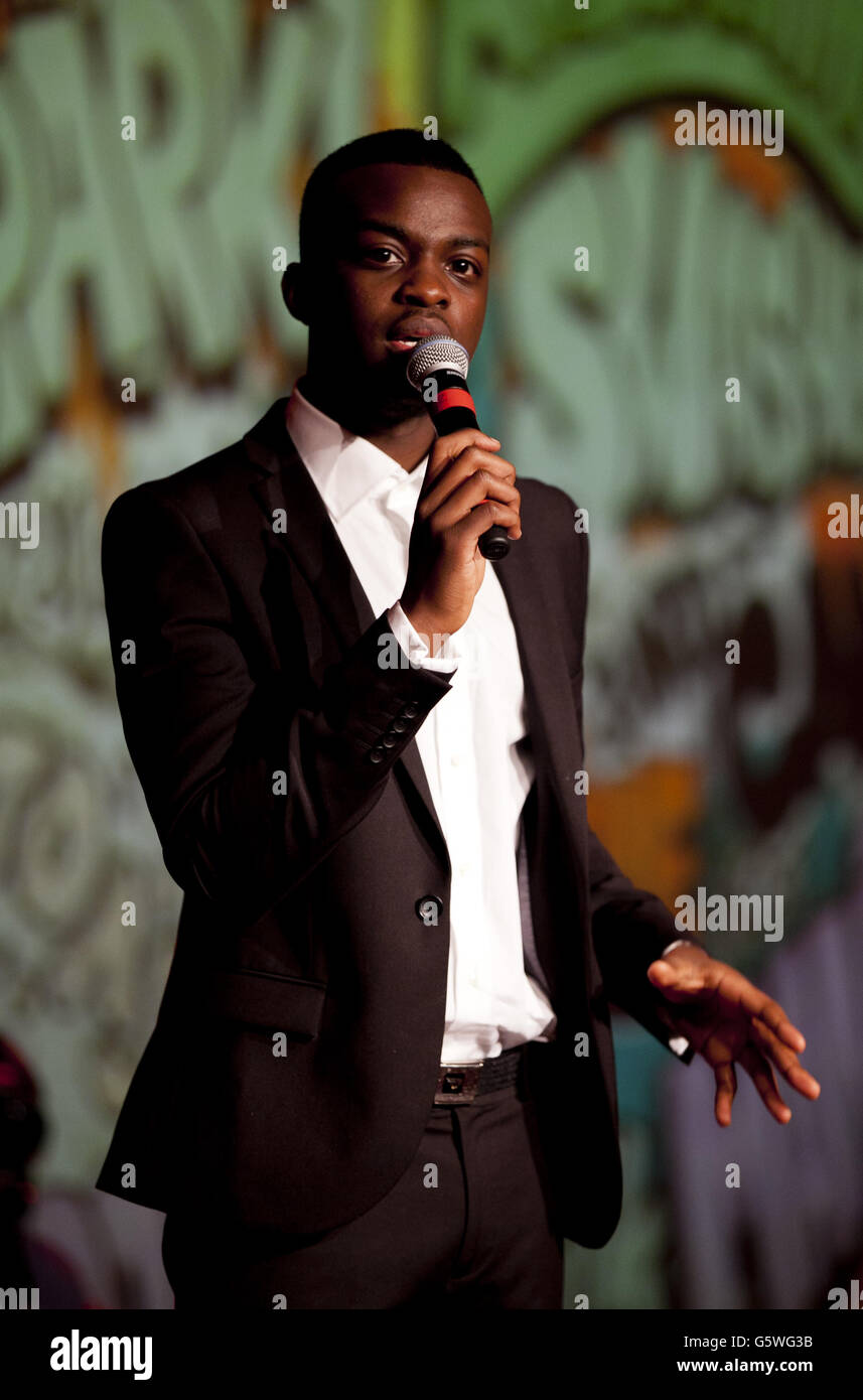 George the Poet performs during the Power of Words pop up party hosted ...
