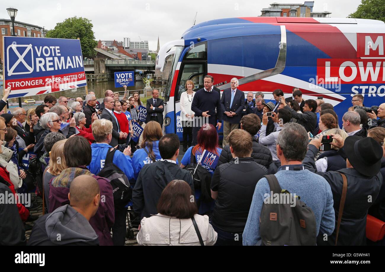 Prime Minister David Cameron addresses Vote Remain supporters during a ...