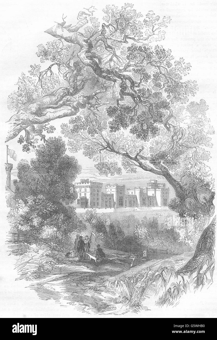 WINDSOR: Windsor Castle, from the Path to Datchet, antique print 1850 ...