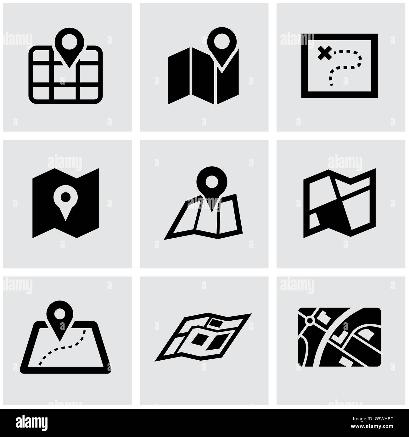 Vector black map icon set Stock Vector Image & Art - Alamy