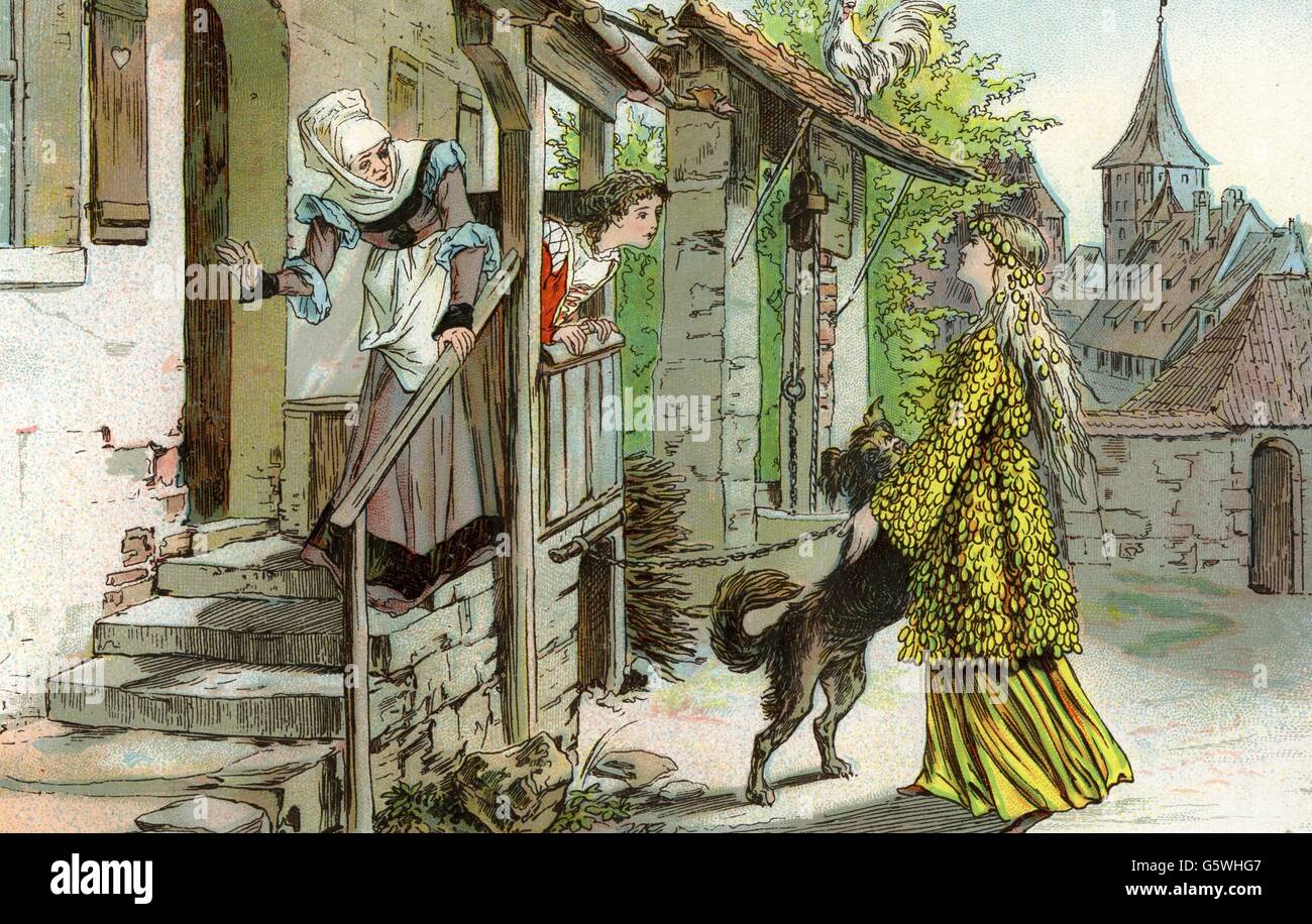 literature, fairytales, Grimm Brothers, Mother Hulda, colour print ...