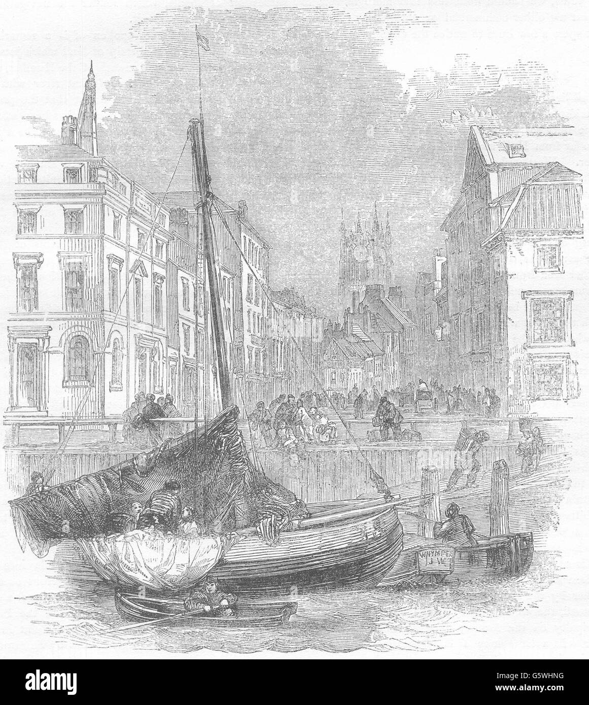 YORKSHIRE: Hull, from The Pier, Looking Up Queen Street, antique print ...