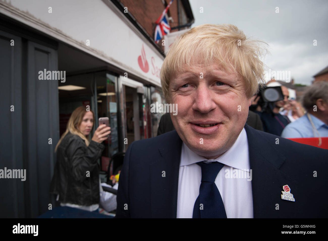 Boris Johnson meets supporters during a rally in Ashby-de-la-Zouch ...