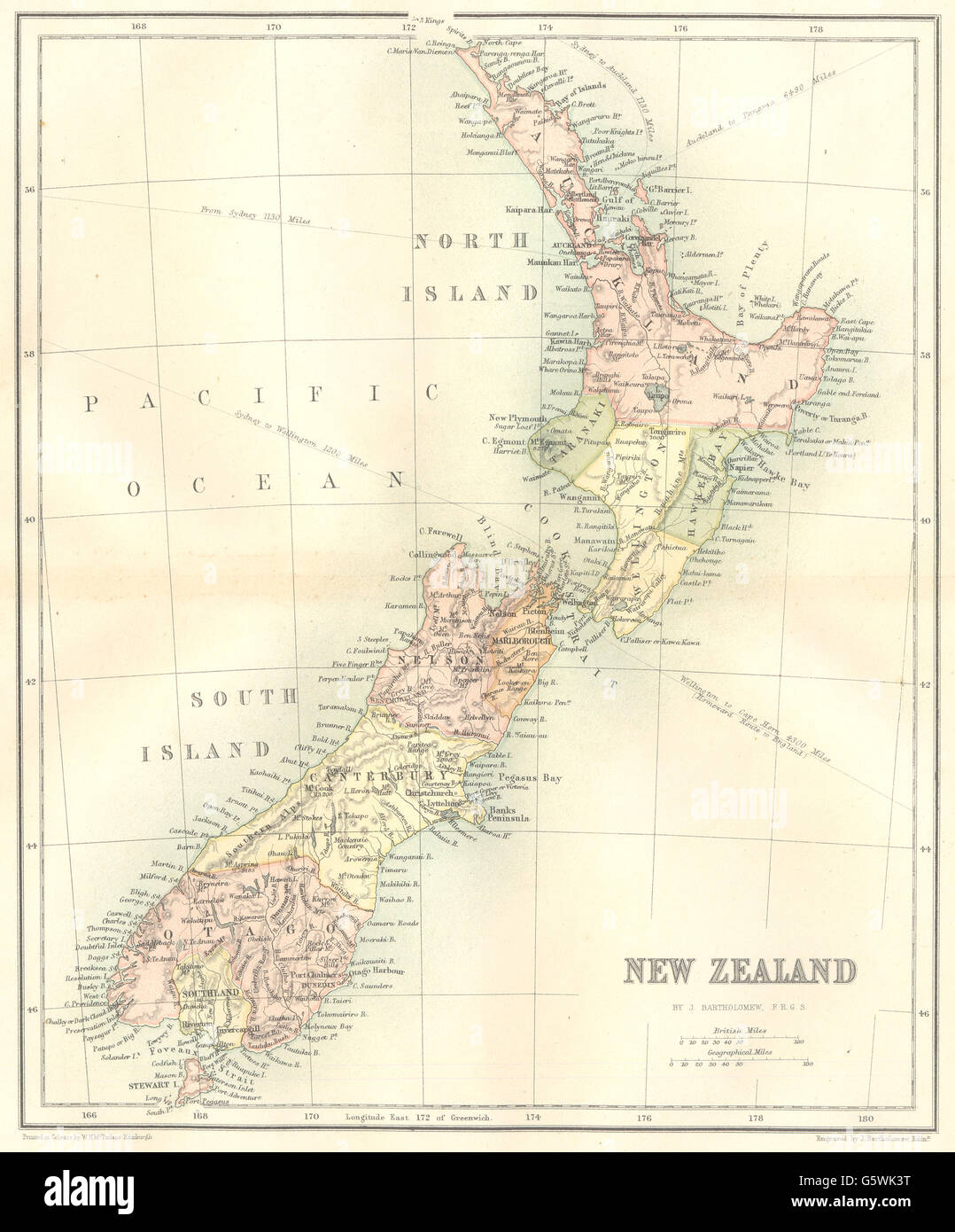 NEW ZEALAND: New Zealand, 1864 antique map Stock Photo - Alamy