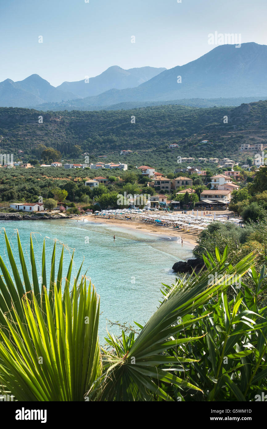Looking down on Kalogria beach at Stoupa with the Outer Mani coastline ...