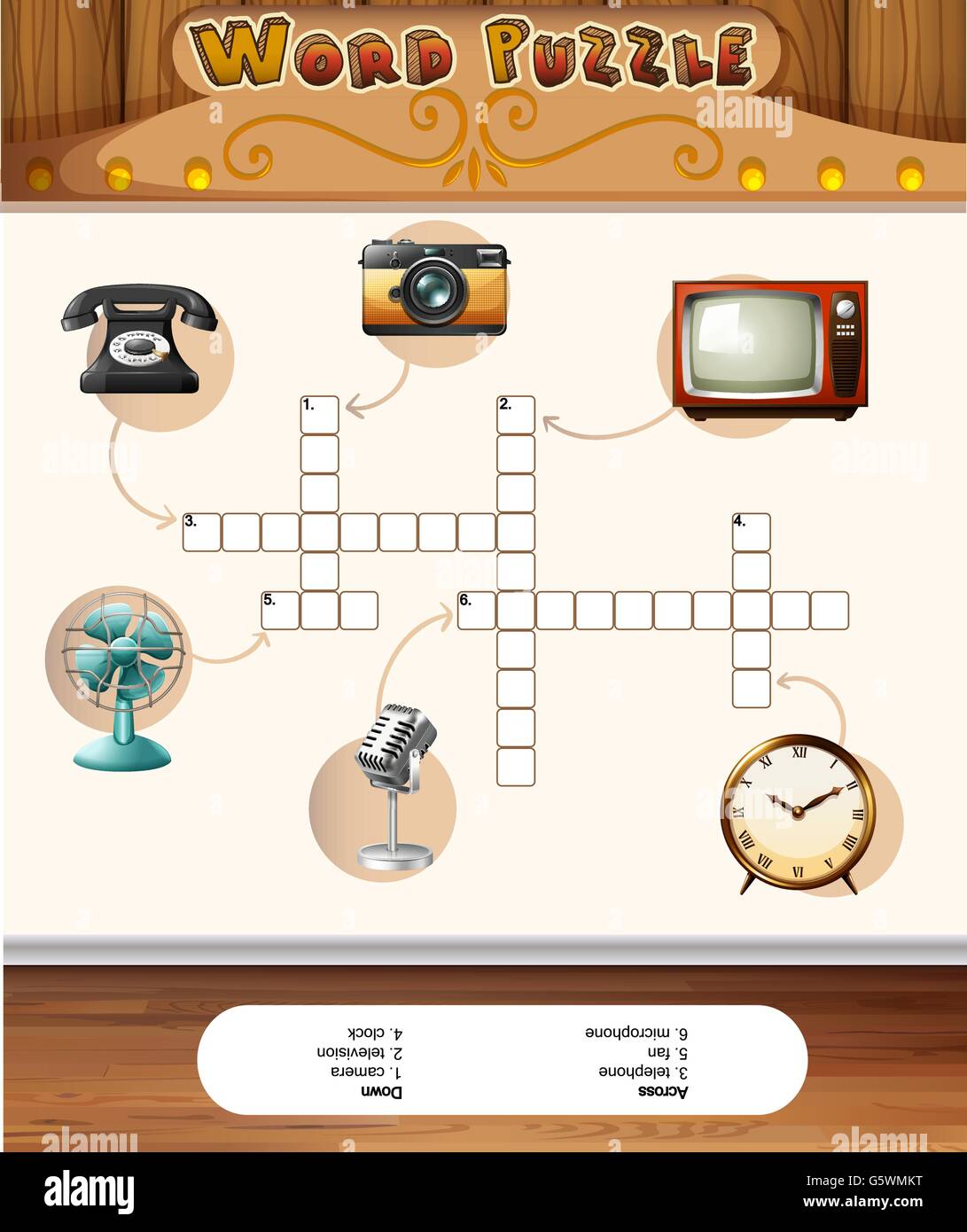 Word puzzle game template with antique objects illustration Stock ...