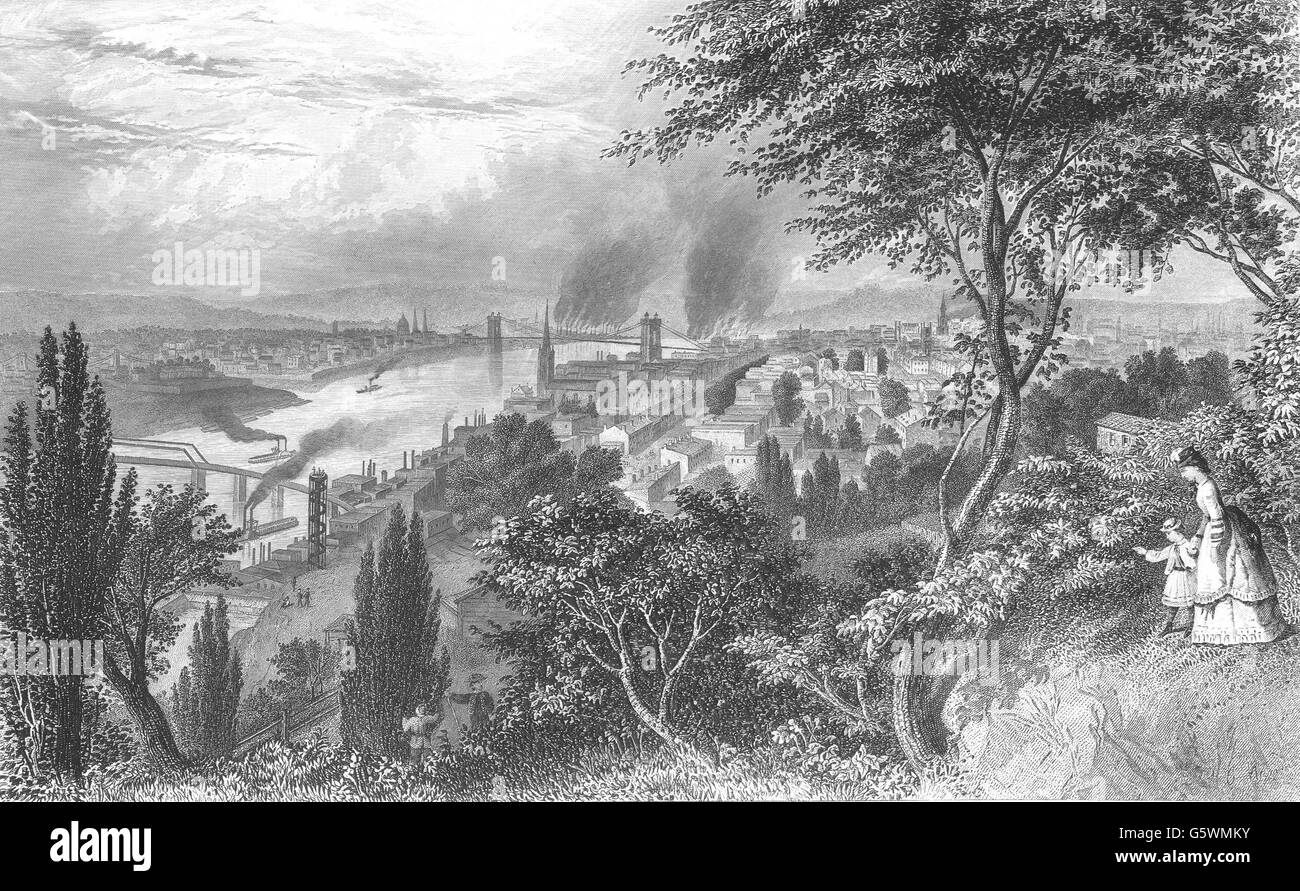 OHIO: A view of the city of Cincinnati, antique print 1874 Stock Photo ...