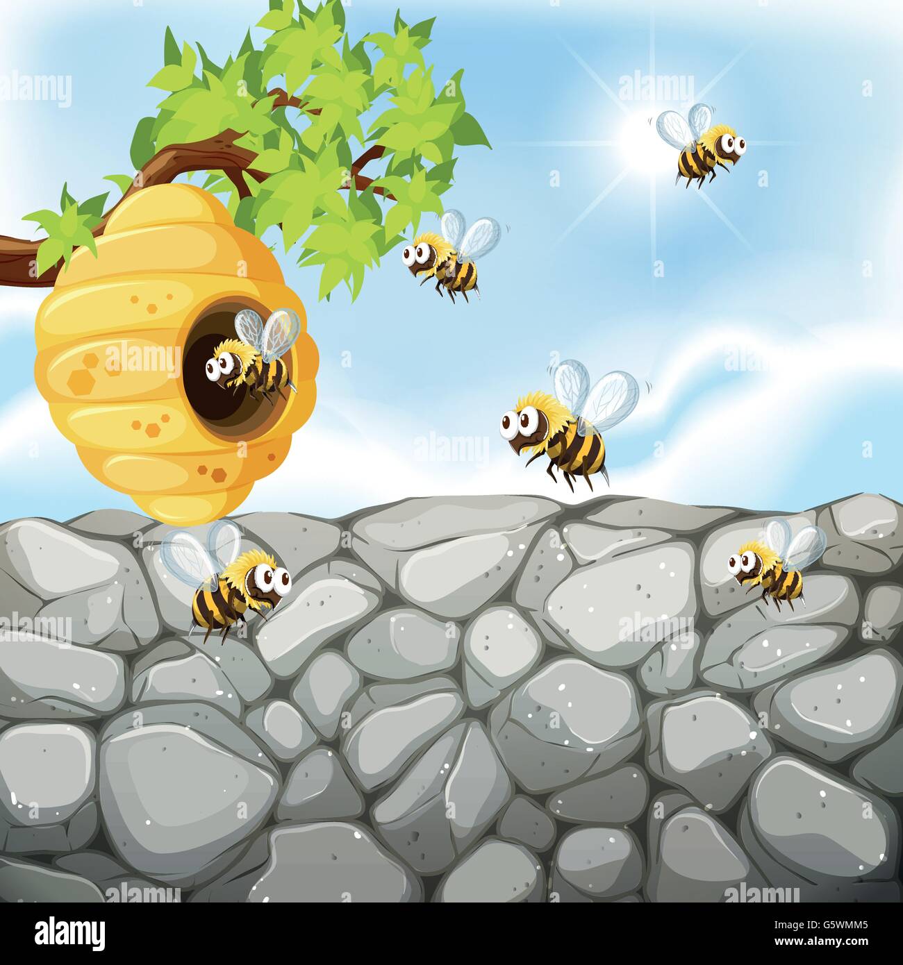 Bees flying around the beehive illustration Stock Vector Image & Art ...