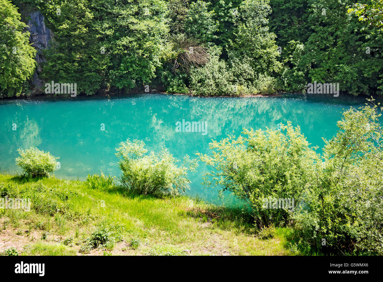Landscape with Beautiful nature and green river Stock Photo - Alamy