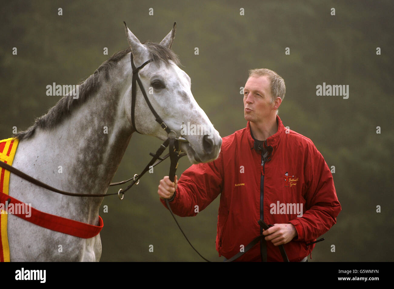 Trainer David Pipe (right) with Dynaste during the visit to David Pipes ...