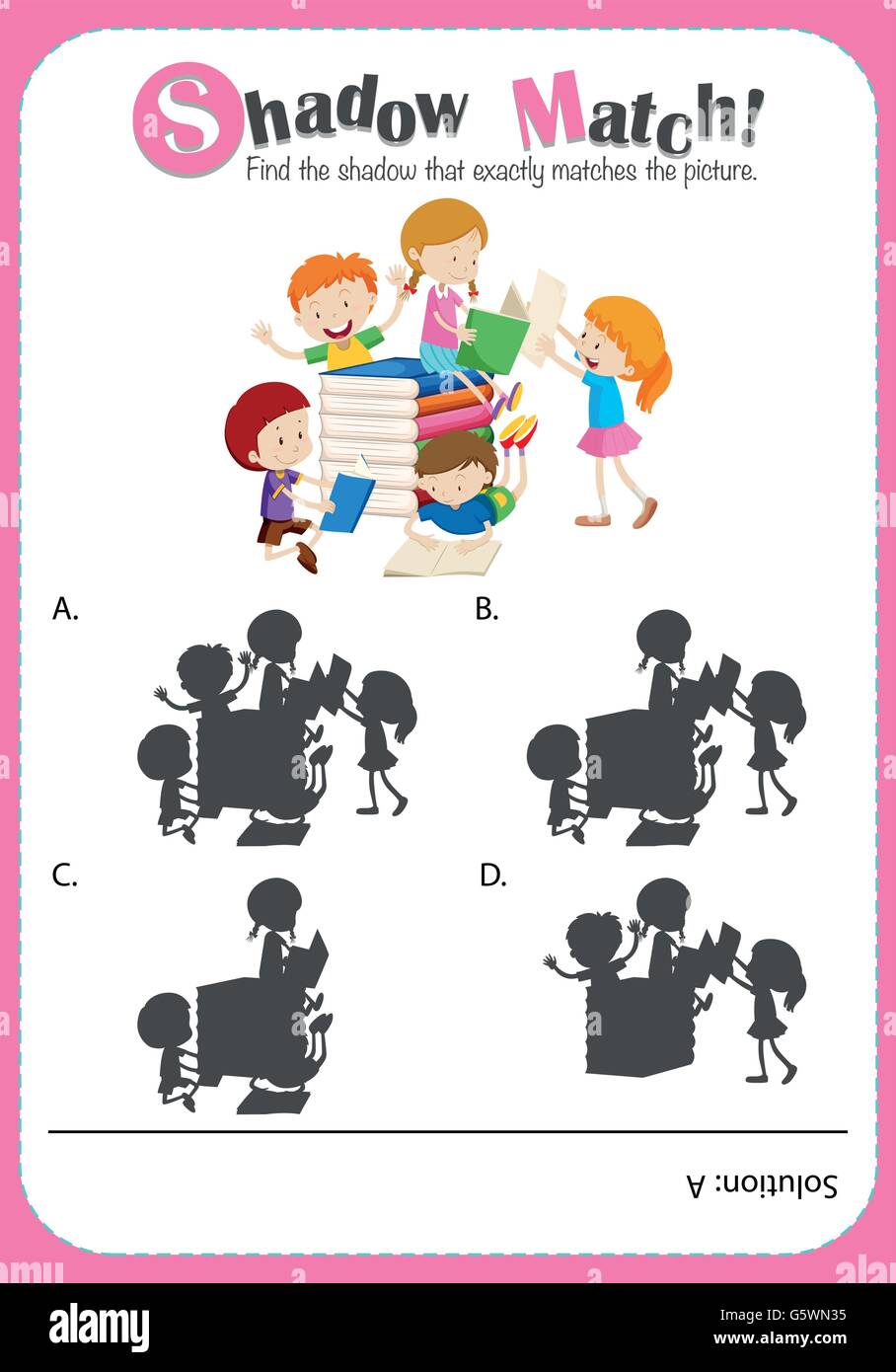 Game template with shadow matching children reading illustration Stock ...