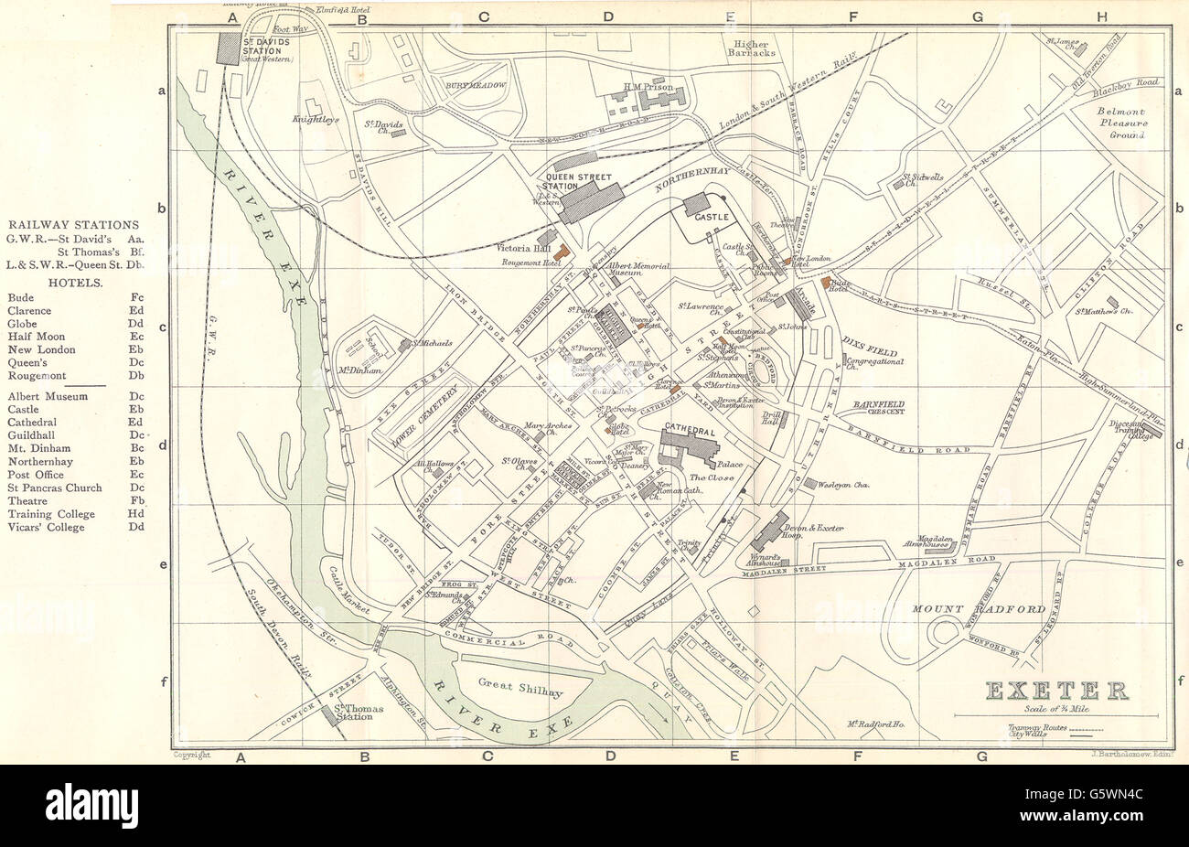EXETER: Town plan. Devon. WARD LOCK, 1897 antique map Stock Photo - Alamy