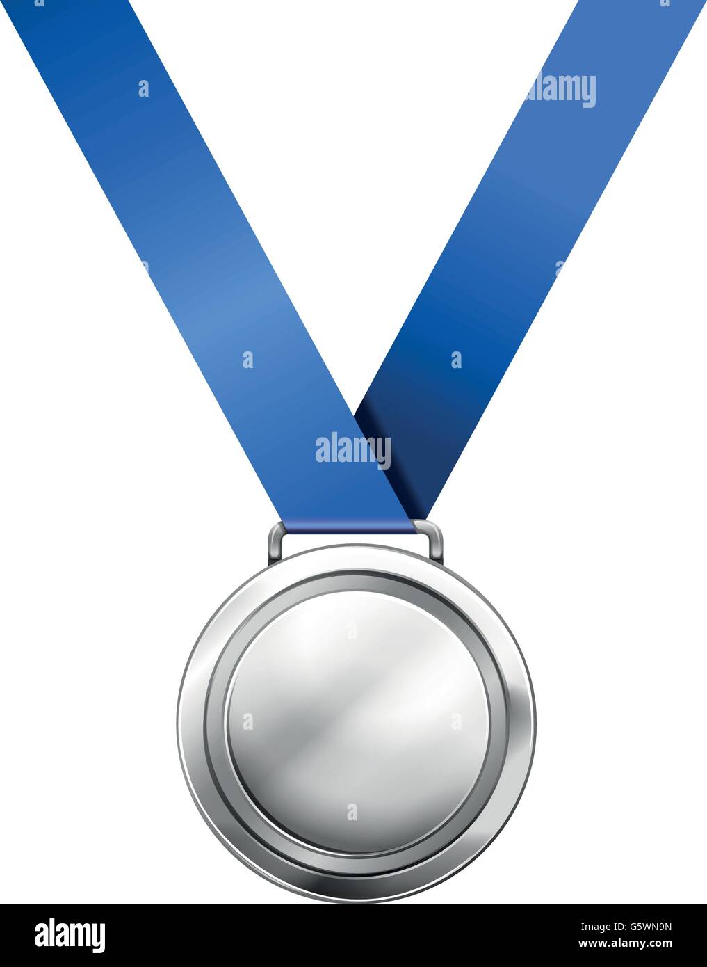 Silver medal with blue ribbon illustration Stock Vector Image & Art - Alamy