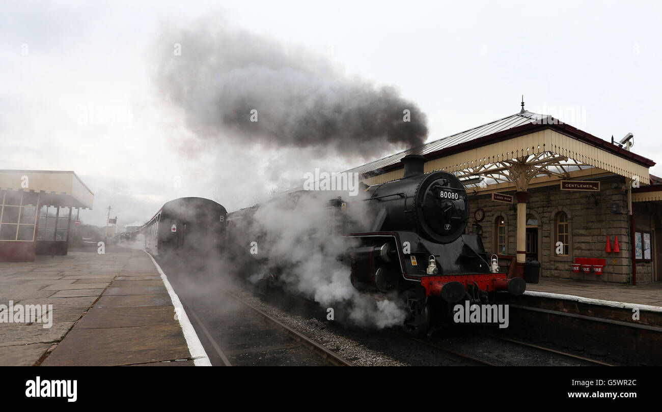 East Lancashire Railway Steam weekend. A steam engine makes its way ...