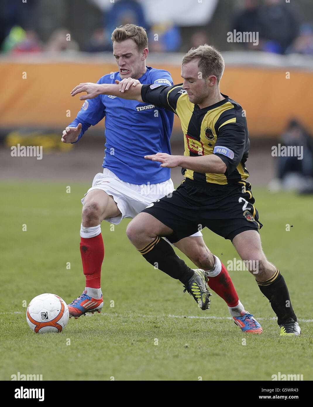 Rangers' Dean Shiels and Berwick's Devon Jacobs fight for the ball ...