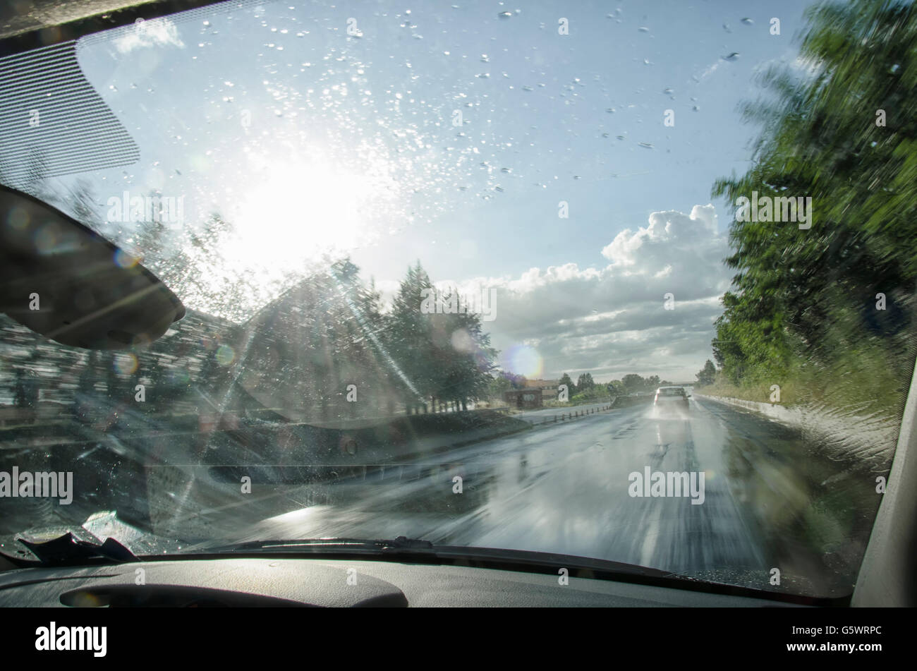Wet car windscreen motorway hi-res stock photography and images - Alamy