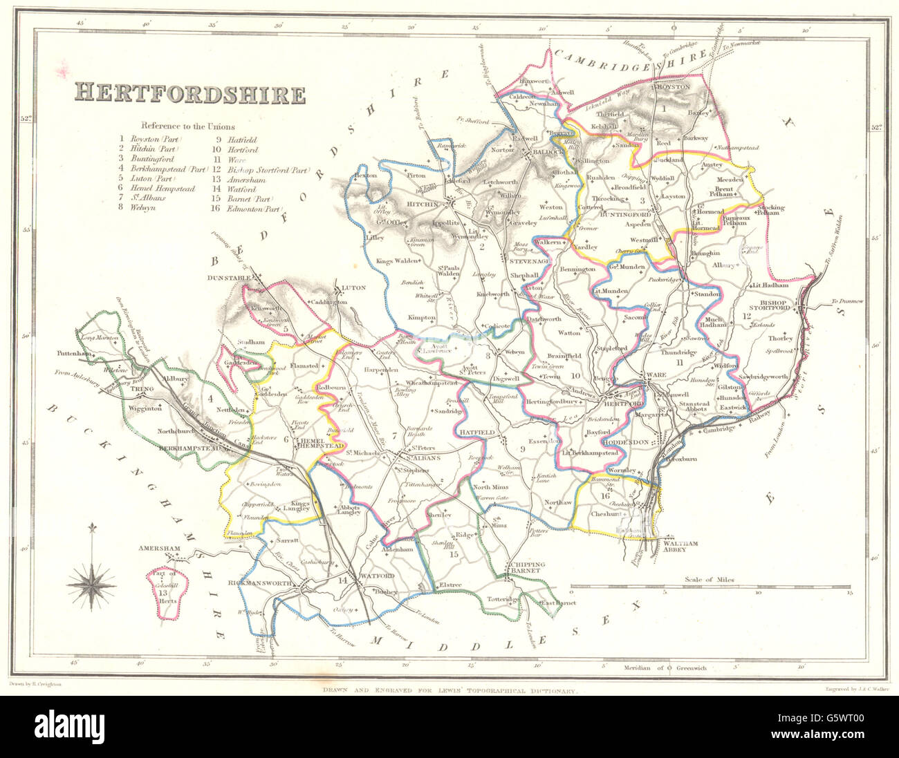 HERTS: Herts. Lewis: Original outline colour, 1845 antique map Stock ...