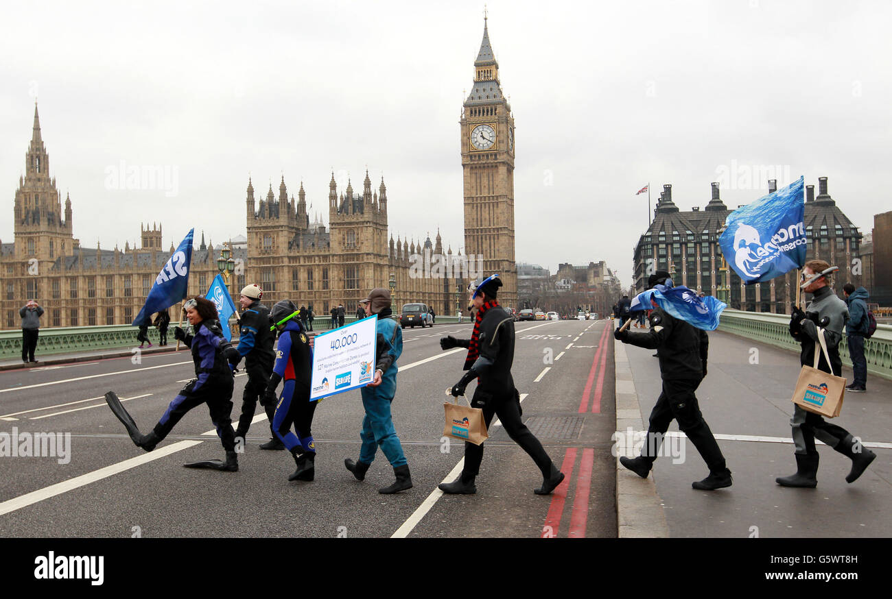 Frogmen on Westminster Bridge in central London as the Marine ...