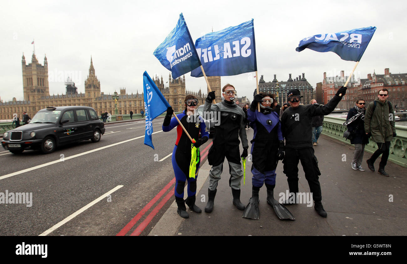 Frogmen on Westminster Bridge in central London as the Marine ...