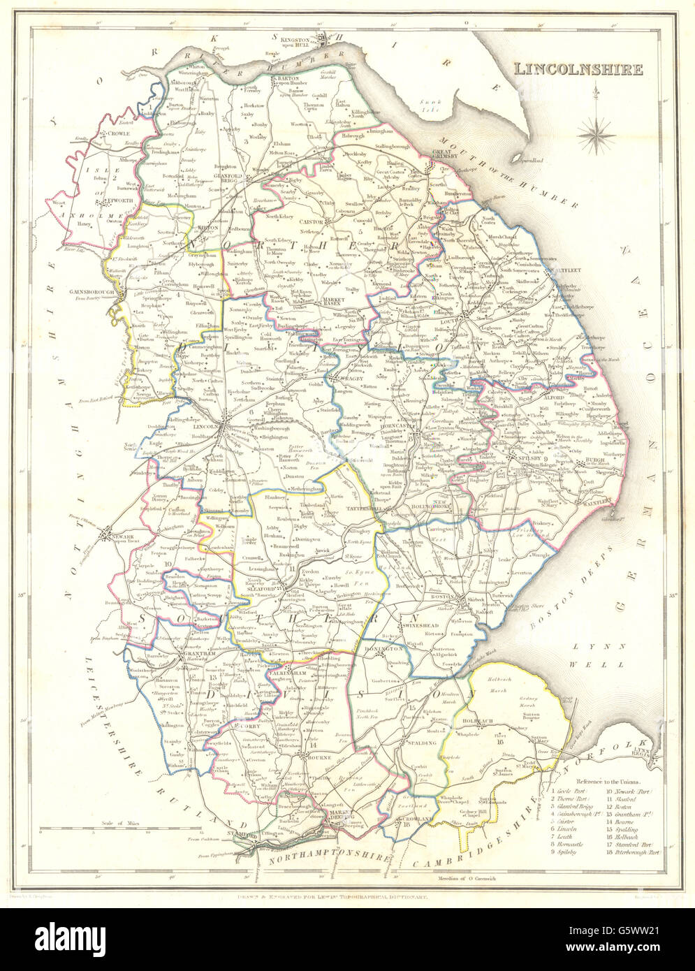 LINCOLNSHIRE Lincs Lewis Original Outline Colouring 1849 Antique LINCOLNSHIRE Lincs Lewis Original Outline Colouring 1849 Antique