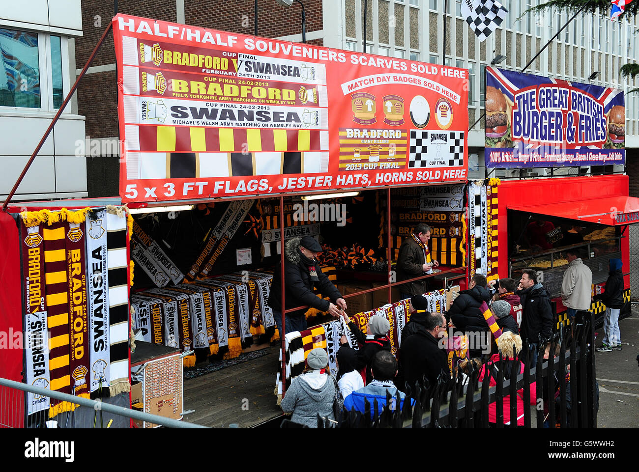 Club merchandise on sale outside wembley stadium hi-res stock ...