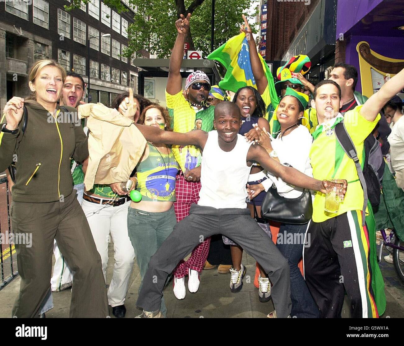 Brazil fans celebrate in London Stock Photo - Alamy
