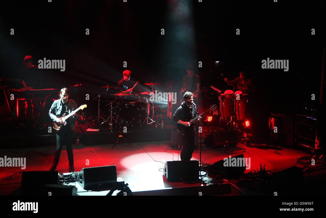 Foals performing on stage during the 2013 NME Awards, at the Troxy ...