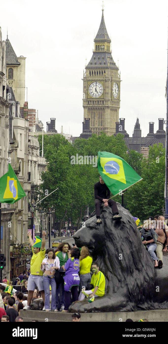 Big Ben in the backdrop as Brazil fans gather to celebrate in Trafalgar ...