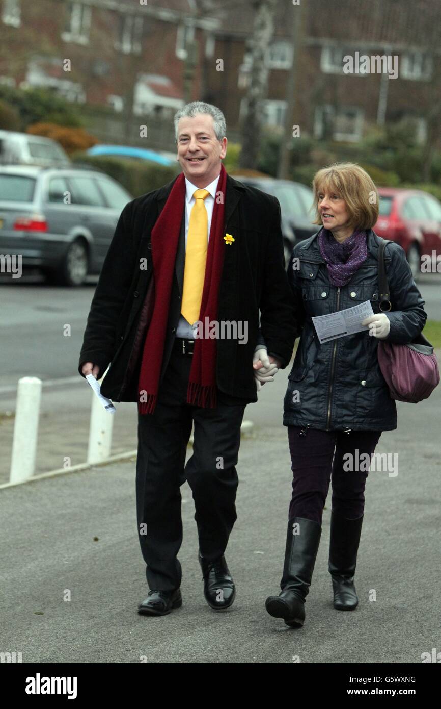Liberal Democrat candidate Mike Thornton arrives with his wife Peta at ...
