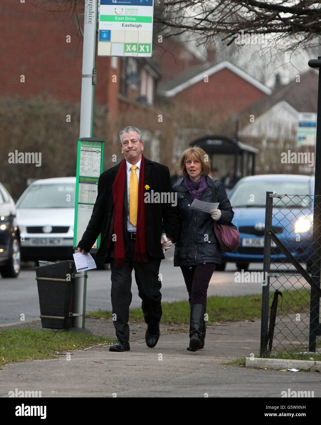 Liberal Democrat candidate Mike Thornton arrives with his wife Peta at ...