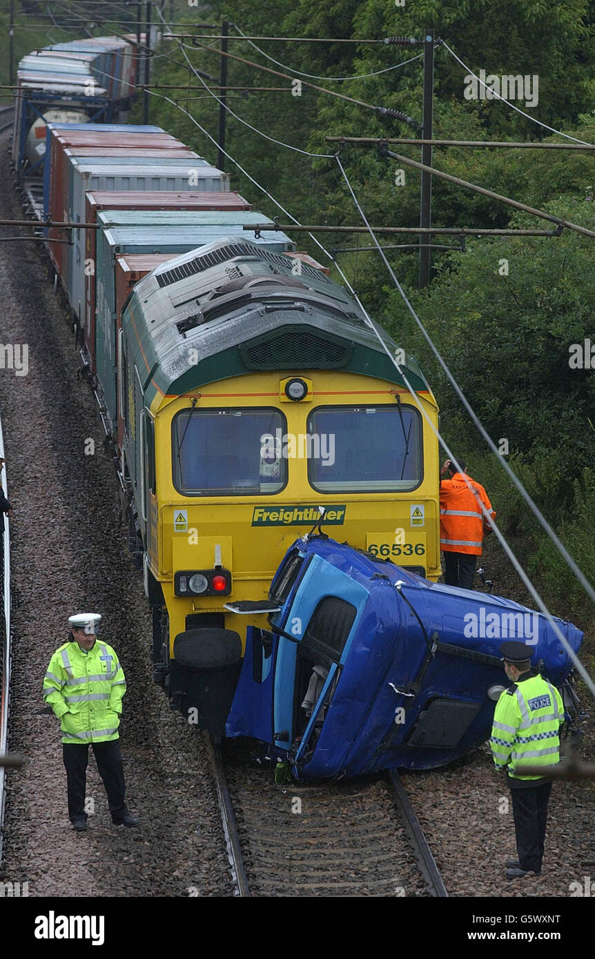 The scene in Lawford, near Manningtree, Essex, after a freight train ...