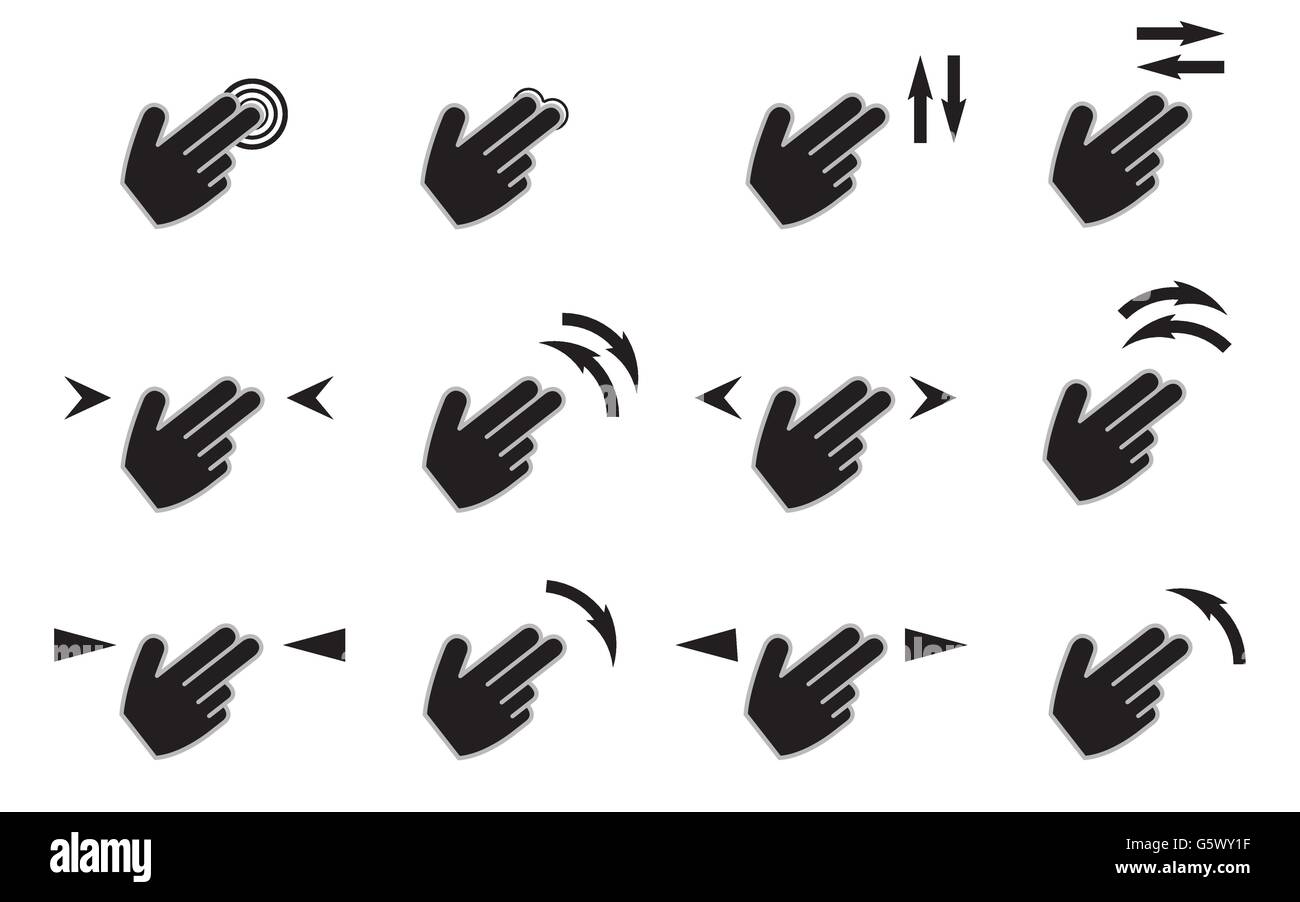Touch gestures icons set with hands tap rotate press swipe isolated Stock Vector Image & Art - Alamy