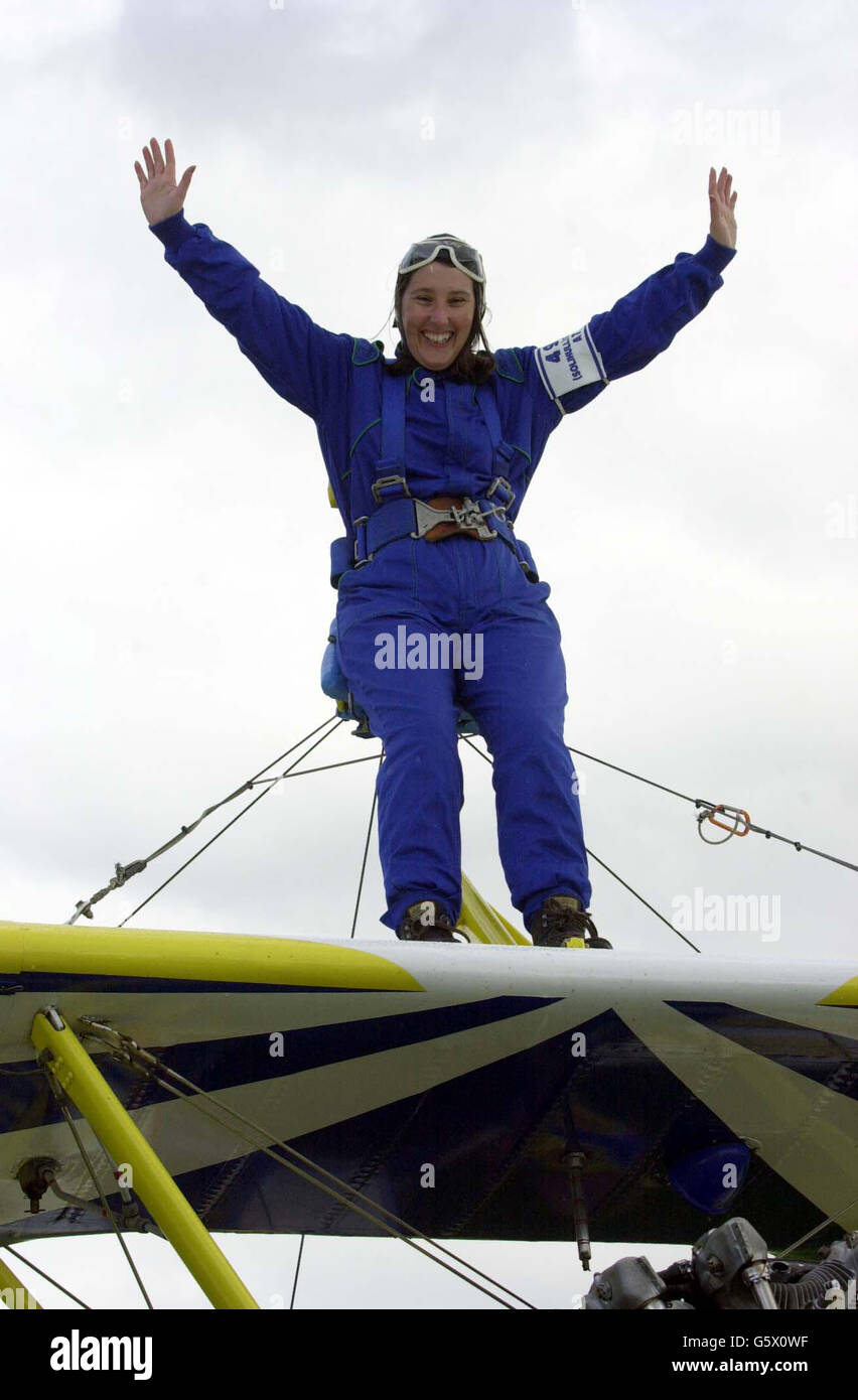 30-year-old Alison Brown from the West Midlands wingwalking at Rendcomb ...