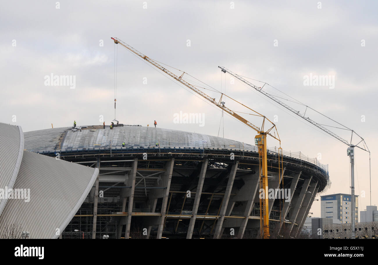 A view of workers building The Hydro in Glasgow, which will be a venue ...