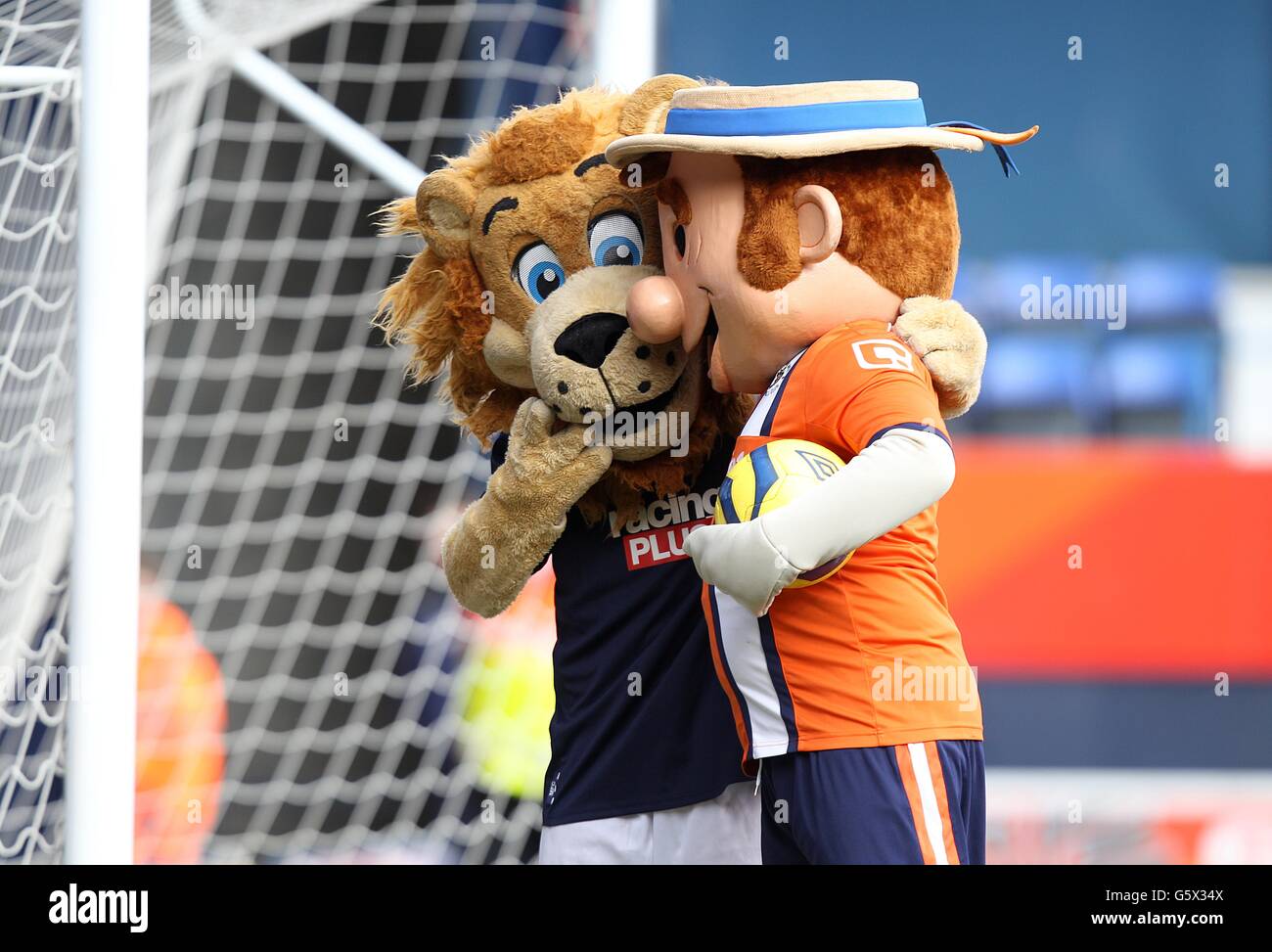 Millwall mascot Zampa the Lion and Luton Town mascot Happy Harry ...