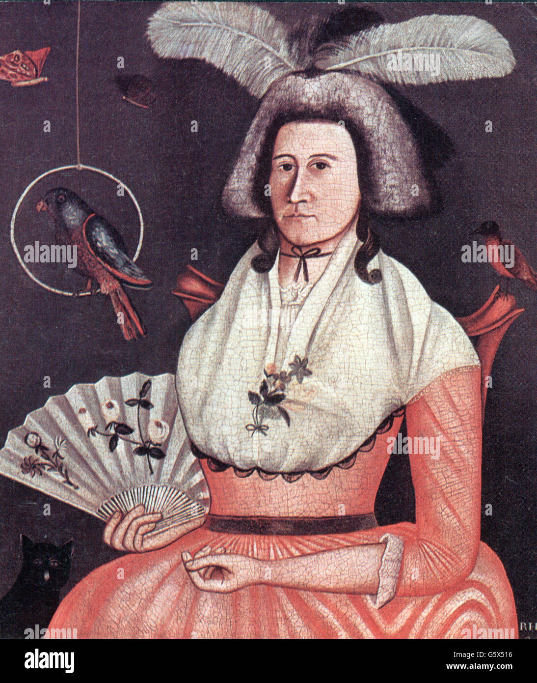fine arts, Hathaway, Rufus (1770 - 1822), painting, "Lady with Her Pets ...