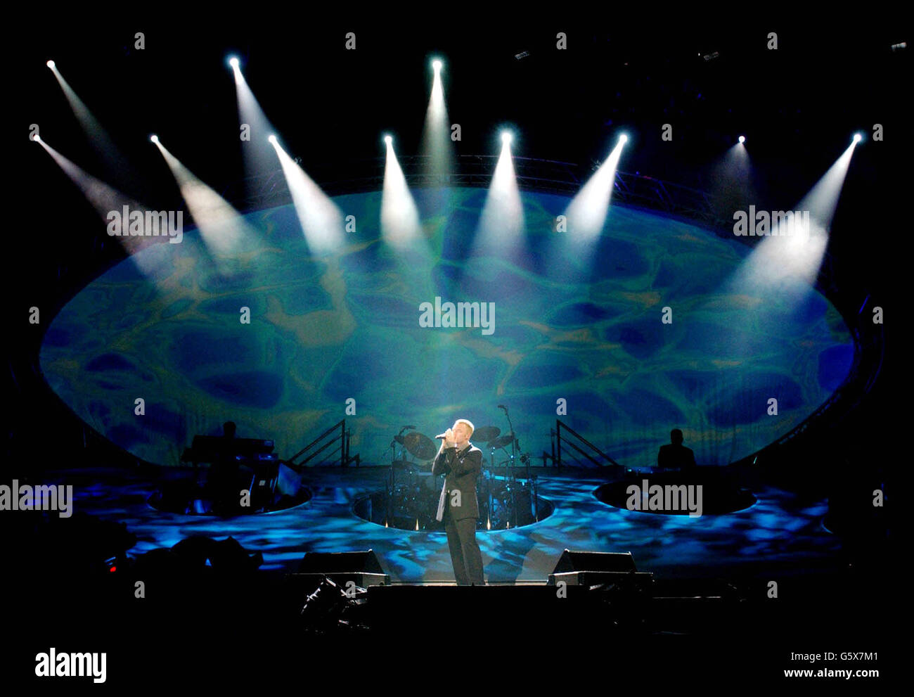 Irish pop singer Ronan Keating performing on stage at Wembley Arena in ...