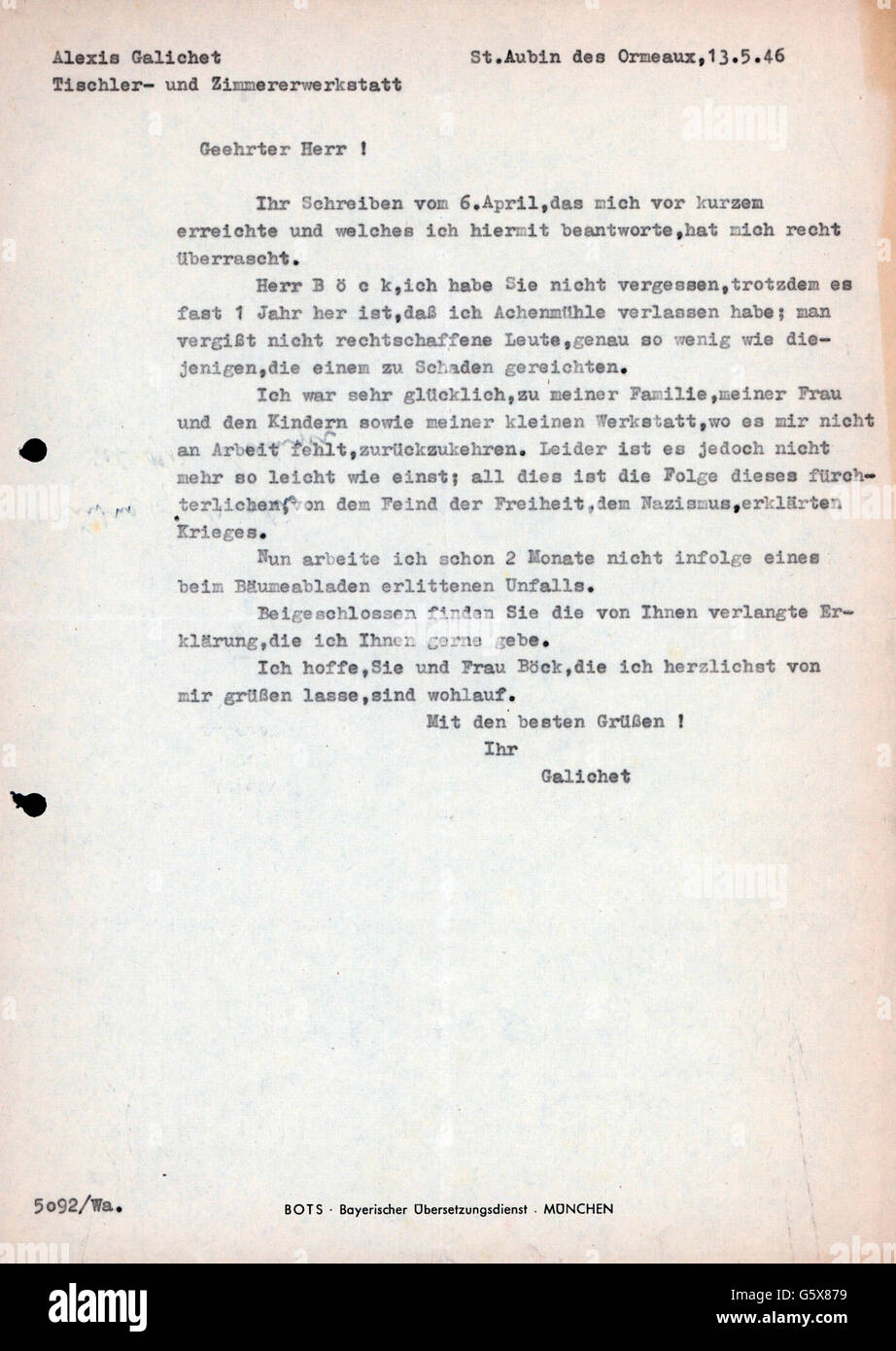 post war period, denazification, correspondence, letter of the former ...