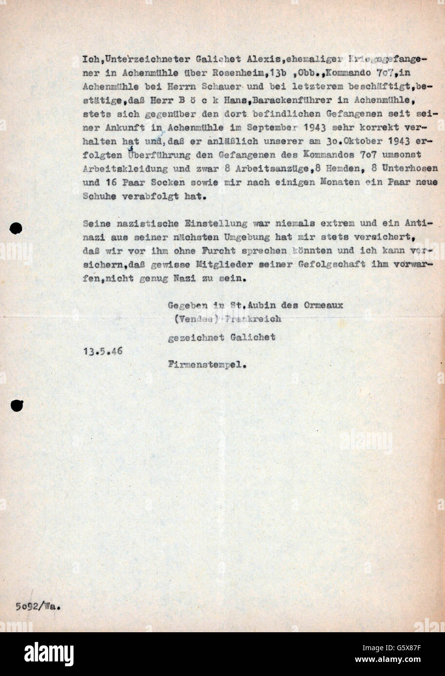post war period, denazification, correspondence, letter of the former ...