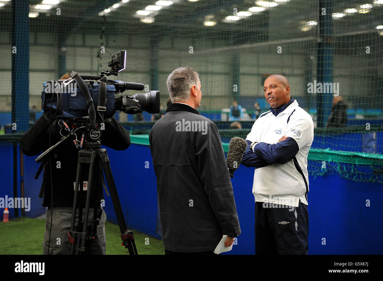 Former Manchester United player Viv Anderson is interviewed at the ...