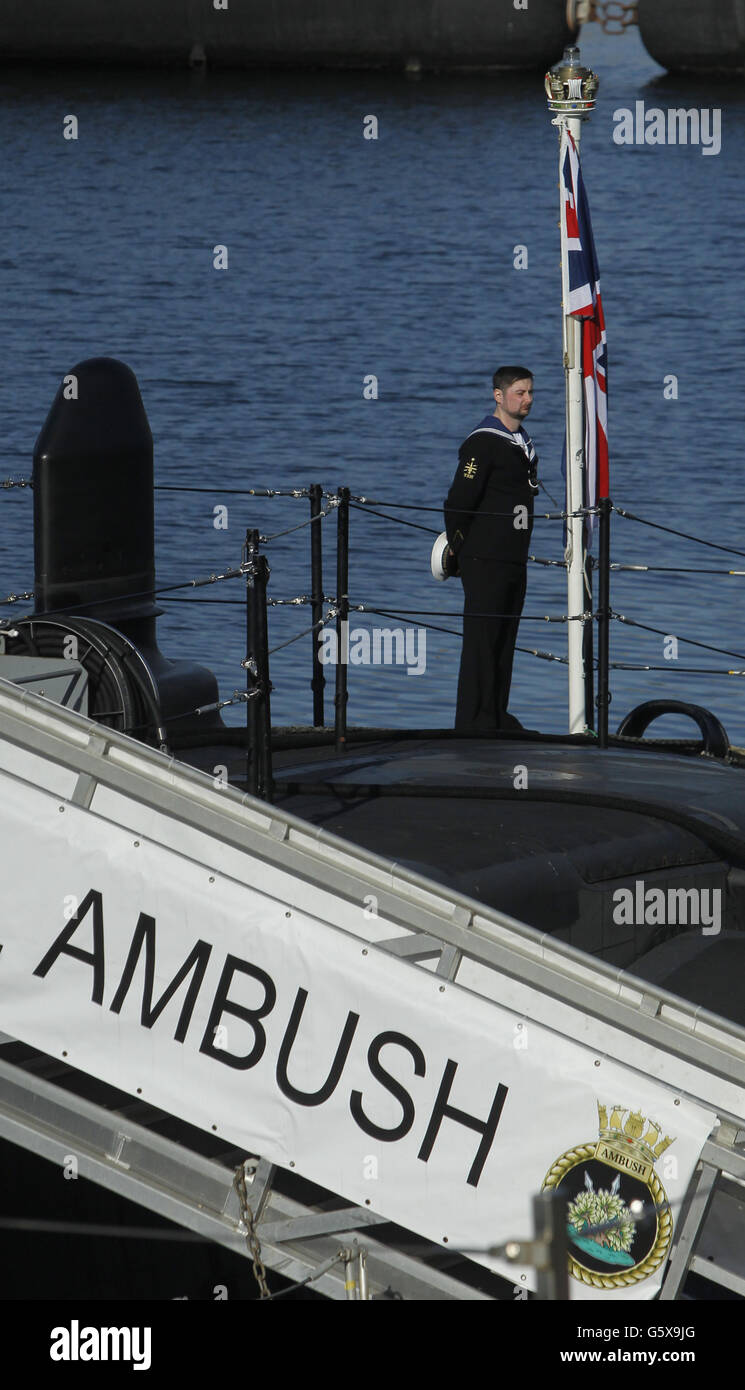 A Navy rating stands aboard HMS Ambush, Britain's most advanced attack ...