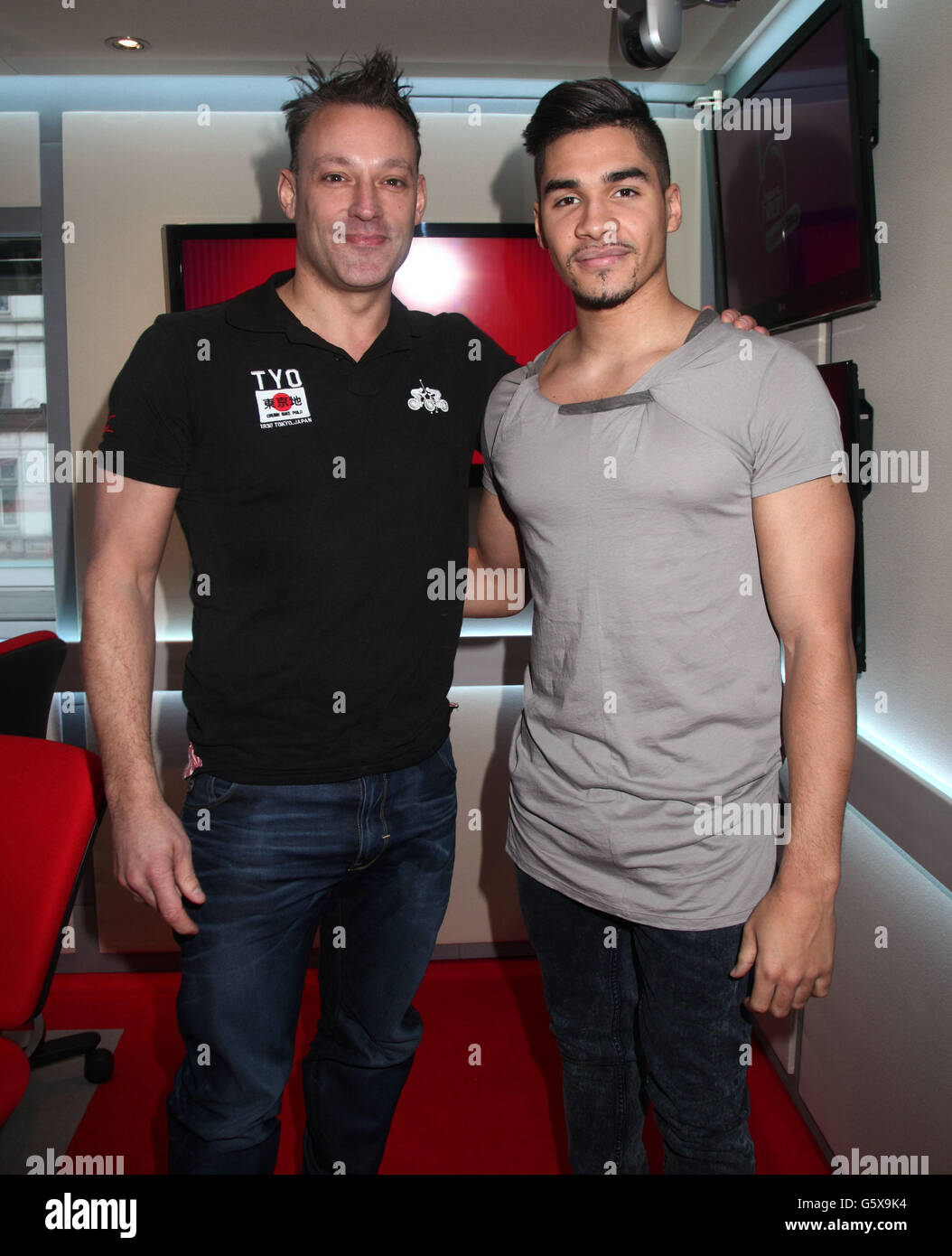Louis Smith (right) with presenter Toby Anstis in the studio, during ...