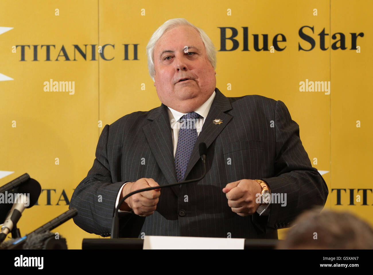 Titanic replica press conference Stock Photo - Alamy