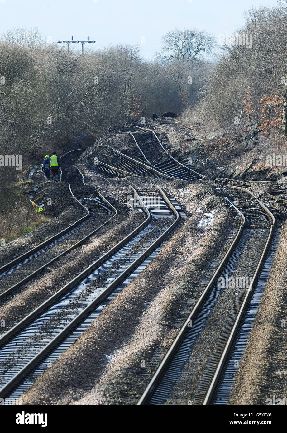 A general view showing the landslide on railway lines at Hatfield ...