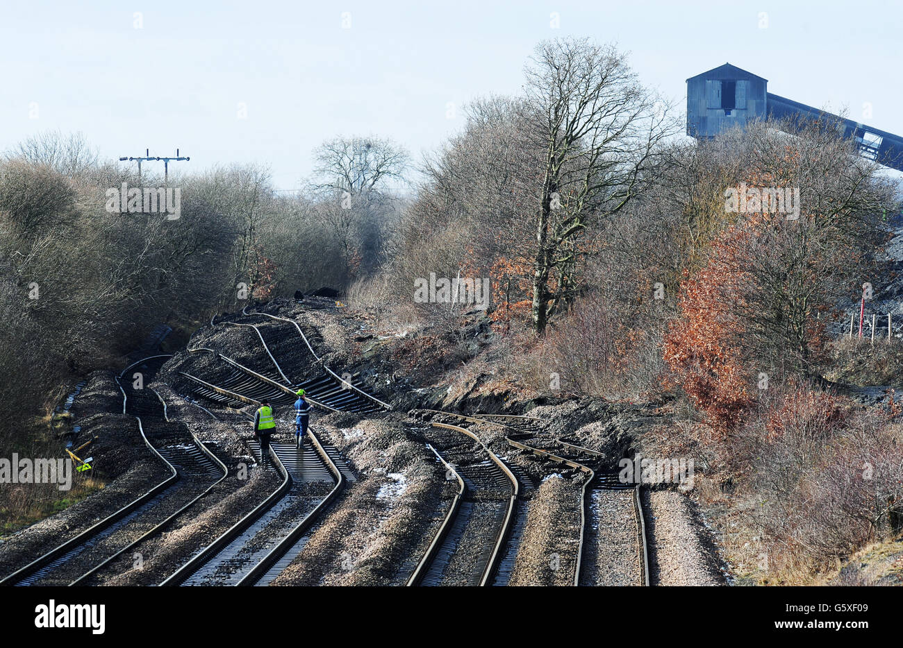 A general view showing the landslide on railway lines at Hatfield ...