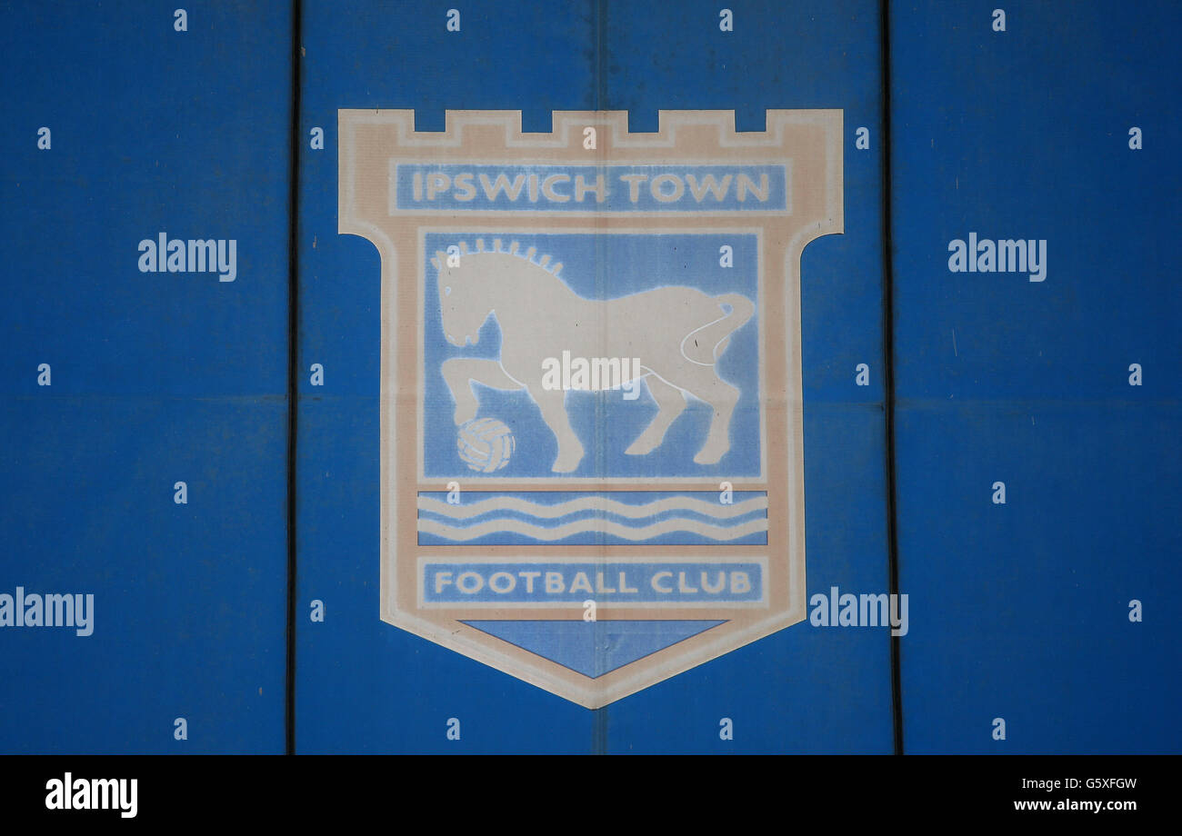 A faded club badge on the side of Portman Road stadium Stock Photo - Alamy